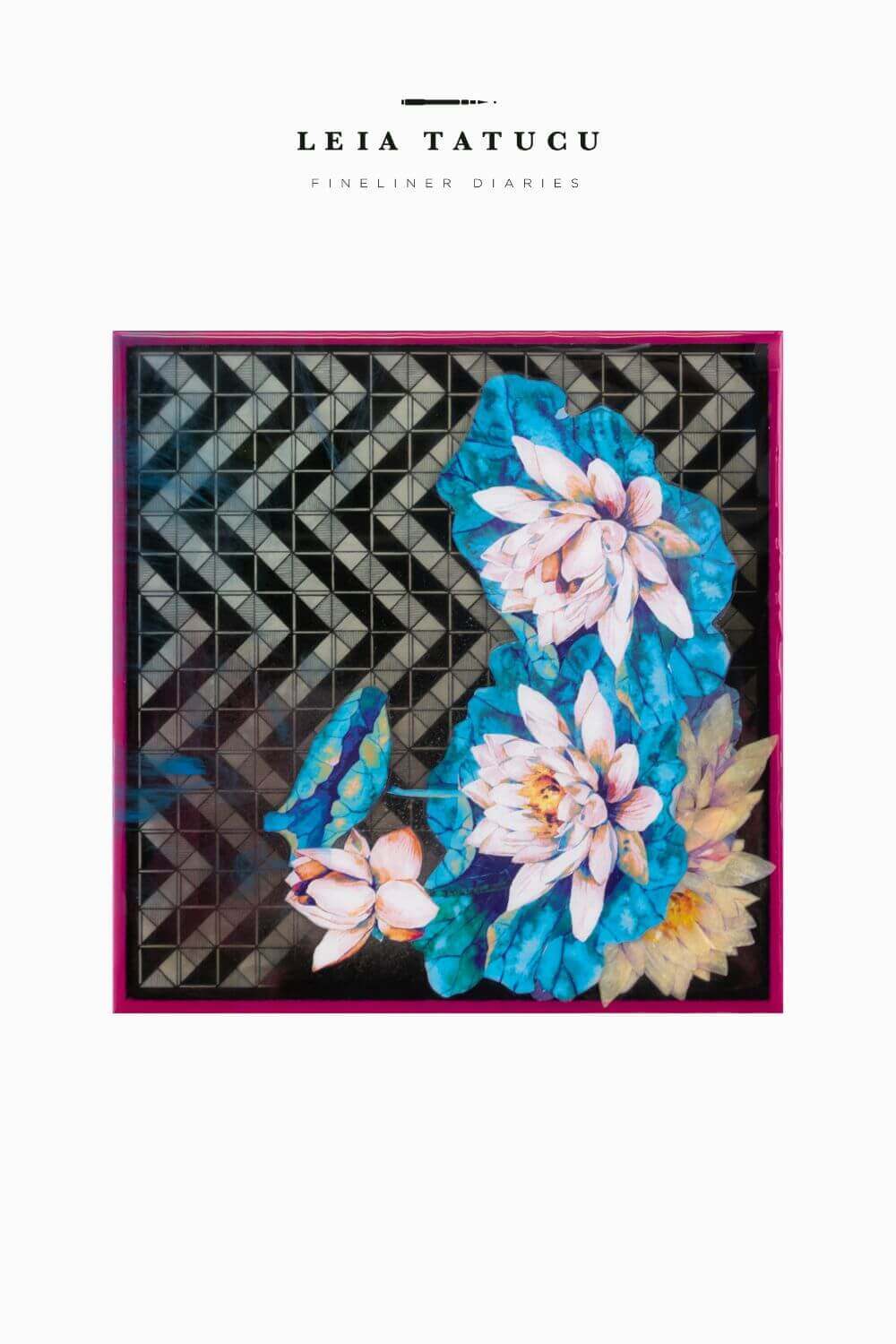 Waterlilies Artwork - Handcrafted Resin Collage Painting